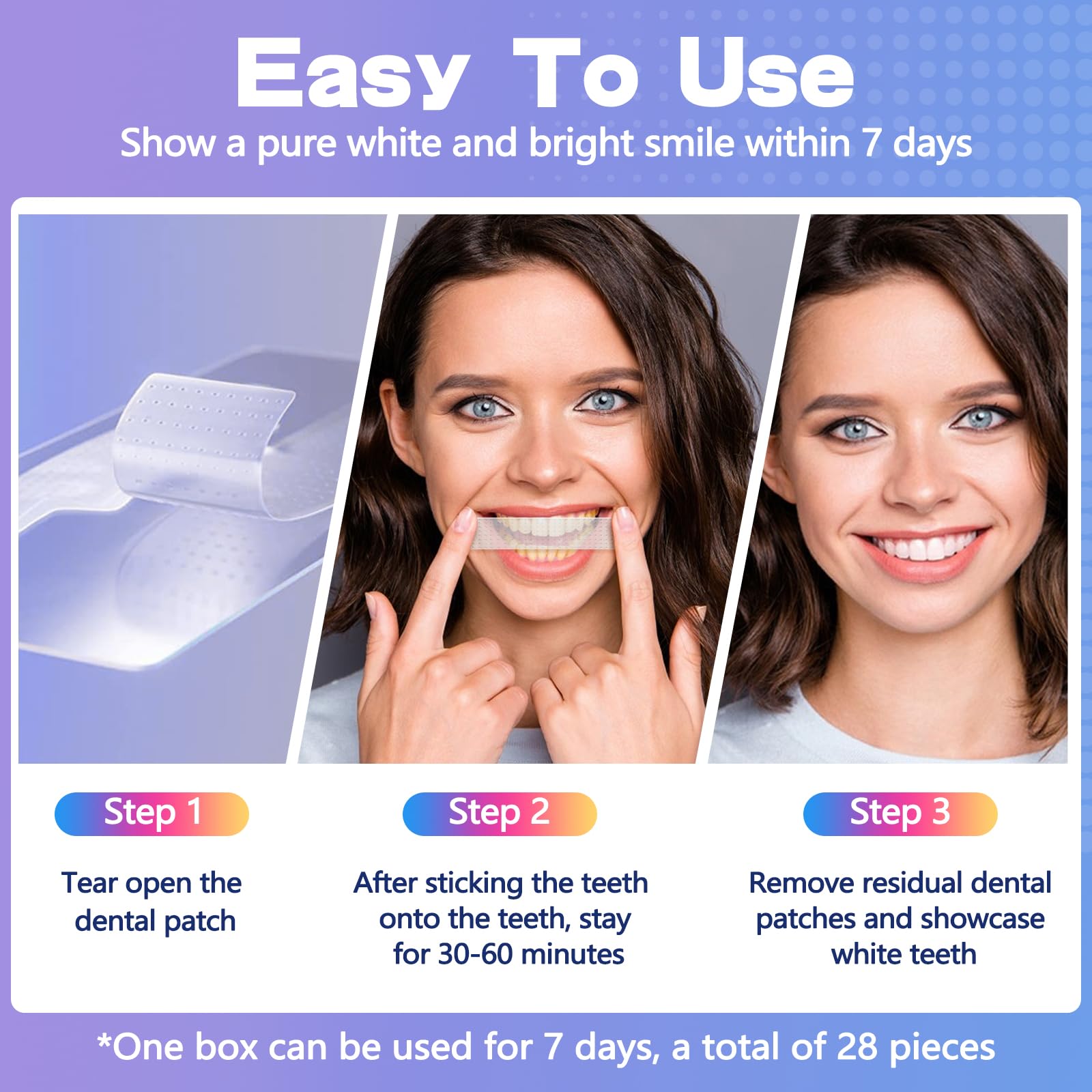 Natural Teeth Whitening Strips for Teeth Sensitive, Fast Remove Smoking, Coffee, Wine Stains, Dental Care Whitening Strips Kit, 28 Pcs Whitener Strips Mint Flavor