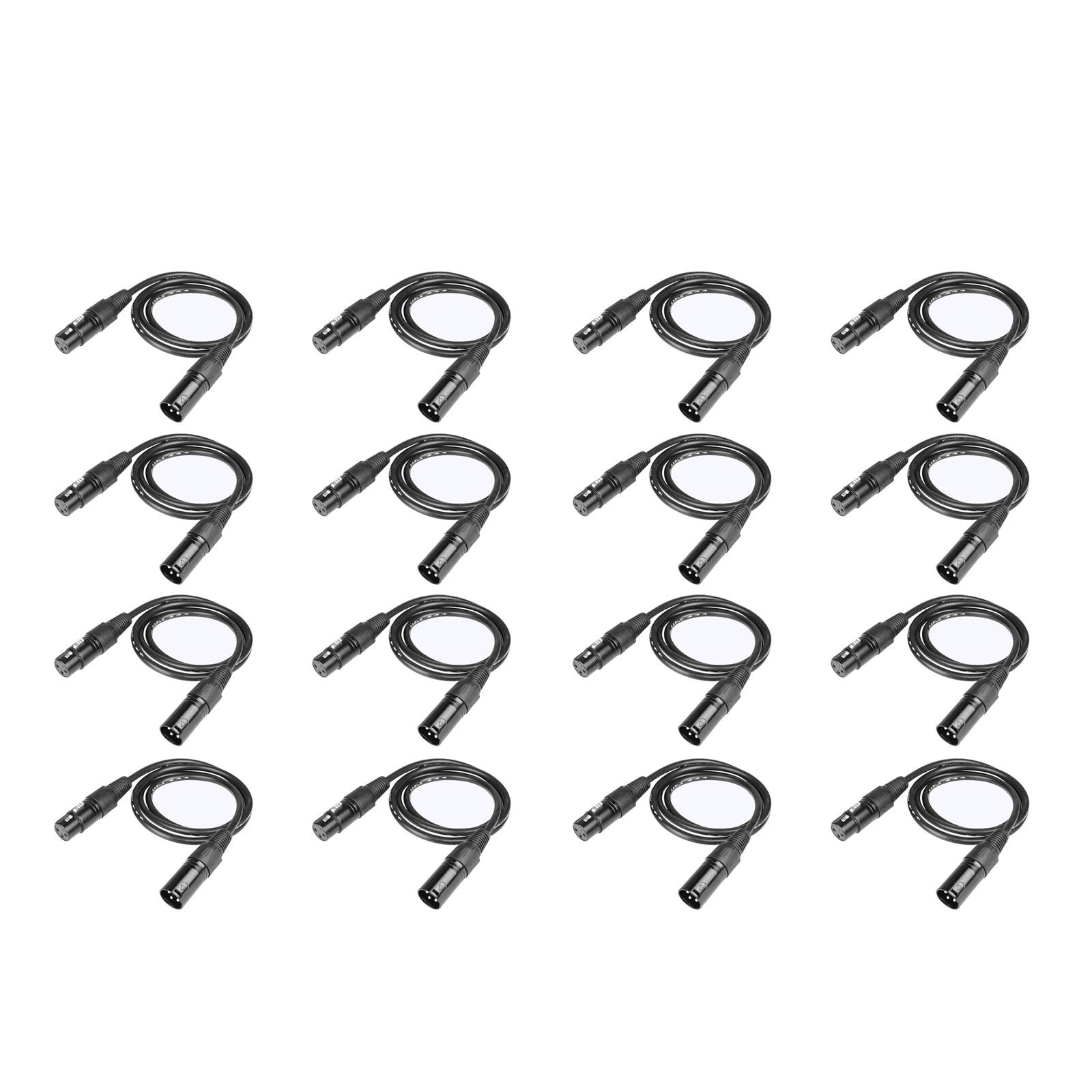 GBGS 16 Pack DMX Cable 3.2ft(1m) 3-Pin Signal XLR Connection DMX512 Stage Light Cable Wire Male to Female