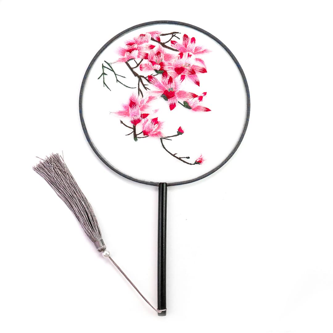 Lmtossey Embroidery Fan Double Side Handmade Suzhou Silk Decorative Fans Chinese Dance Art Craft Hand Held Fan Tassel Hanfu Home Decor