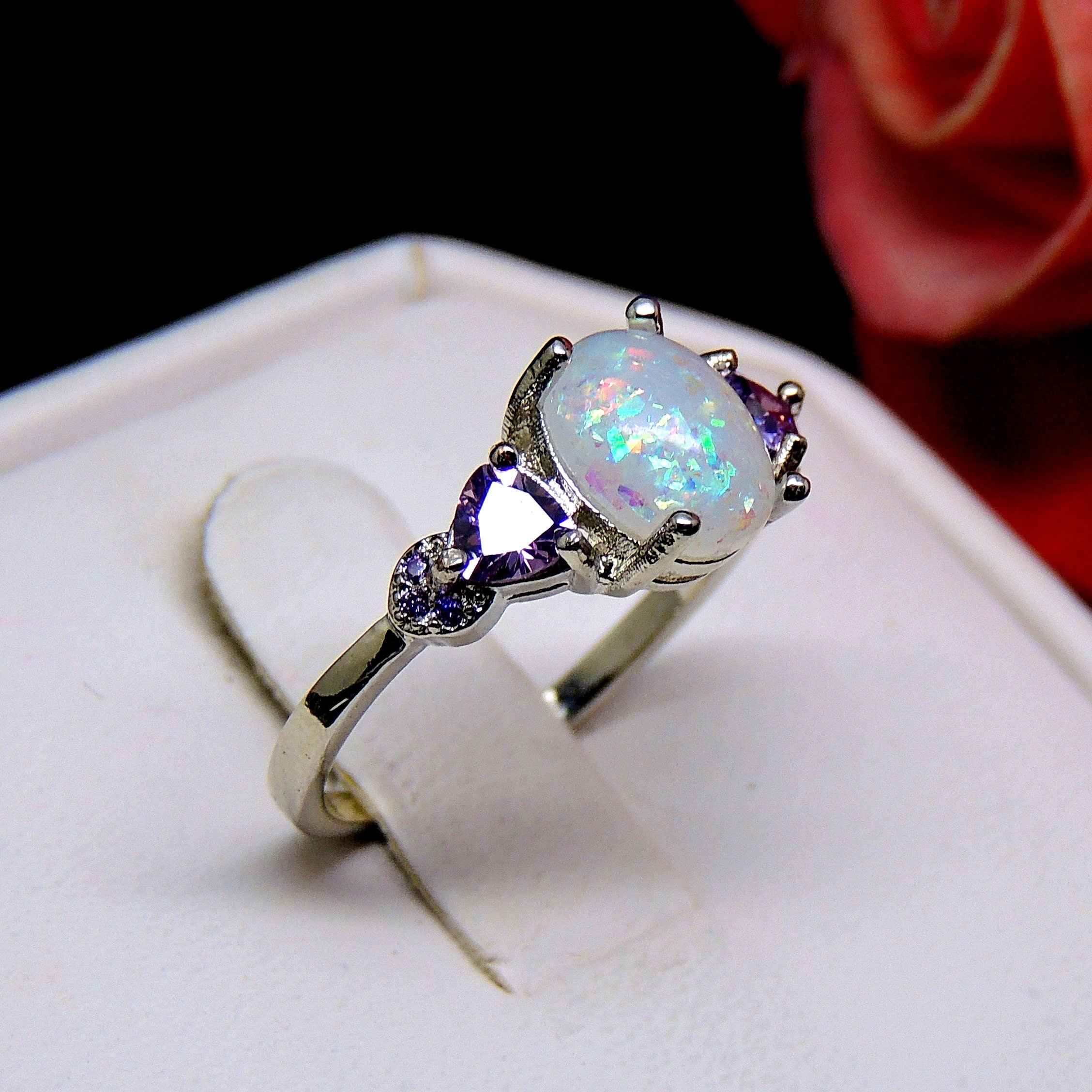 Ginger Lyne Collection Celia Oval Simulated Fire Opal Purple Cz Ring Statement Engagement