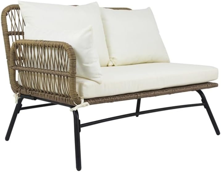 Generic Outdoor Patio Balcony L Shape Natural Color PE Wicker Sofa Set Round Tempered Glass Table and Furniture Cover