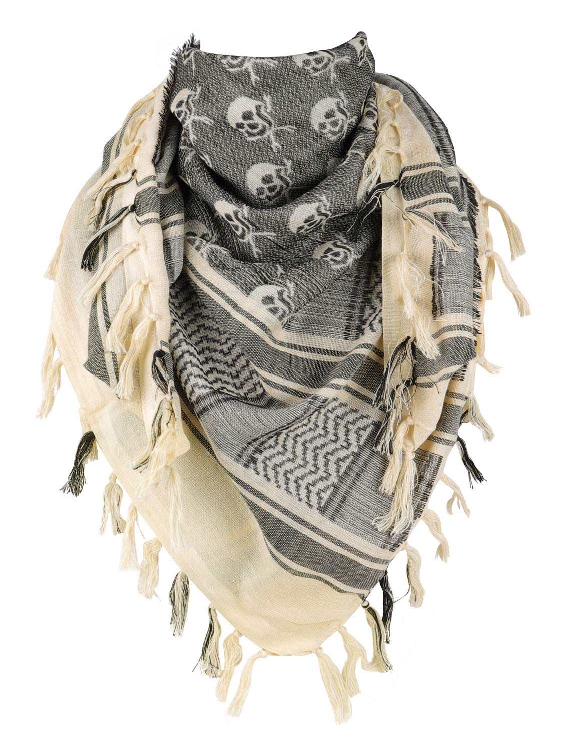 GERINLY Skeleton Shemagh Scarf Palestine Men Tactical Military Desert Scarf Summer Cotton Arab Wrap Shawls Dustproof (Beige)