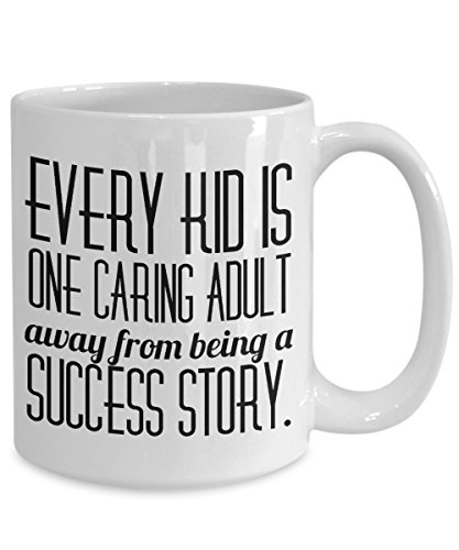 Teacher Mug (15 oz) Every Kid Is One Caring Adult Away From Being a Success Story Mugs With Quotes by Vitazi Kitchenware, Ceramic Coffee Cup - Gift for Coaches, Teachers, Social Workers (White)