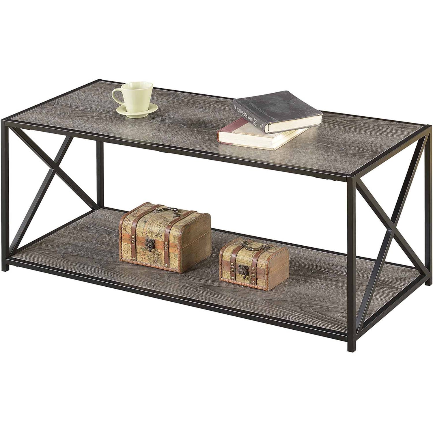 Grey Coffee Table Living Room Home Office Accent Furniture Cocktail Table Display Shelves Decor Decoration Storage Shelf Sturdy Robust Organizer Side End Table