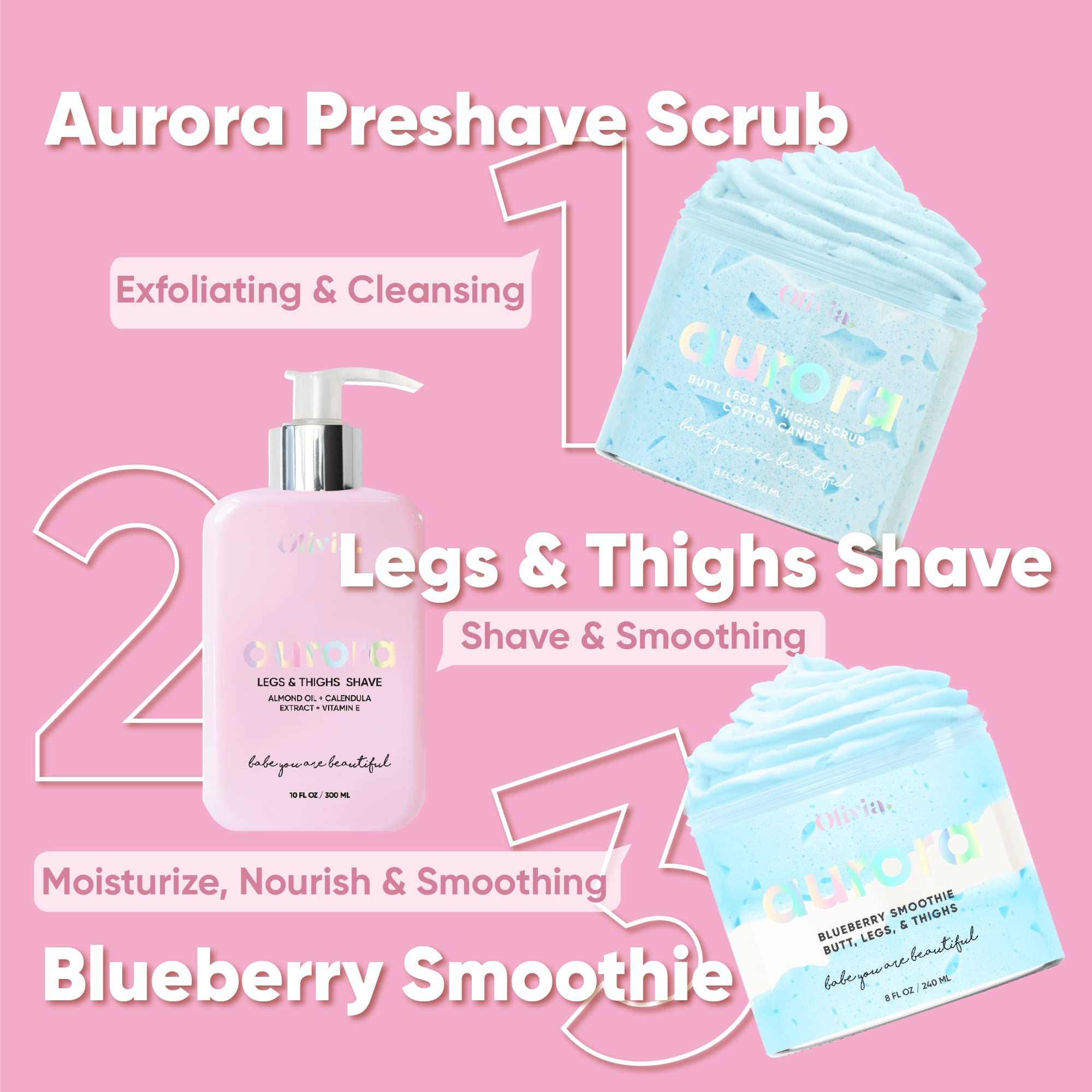 Olivia Legs & Thigh Pre Shave Scrub, Shave & Moisturize Bundle
