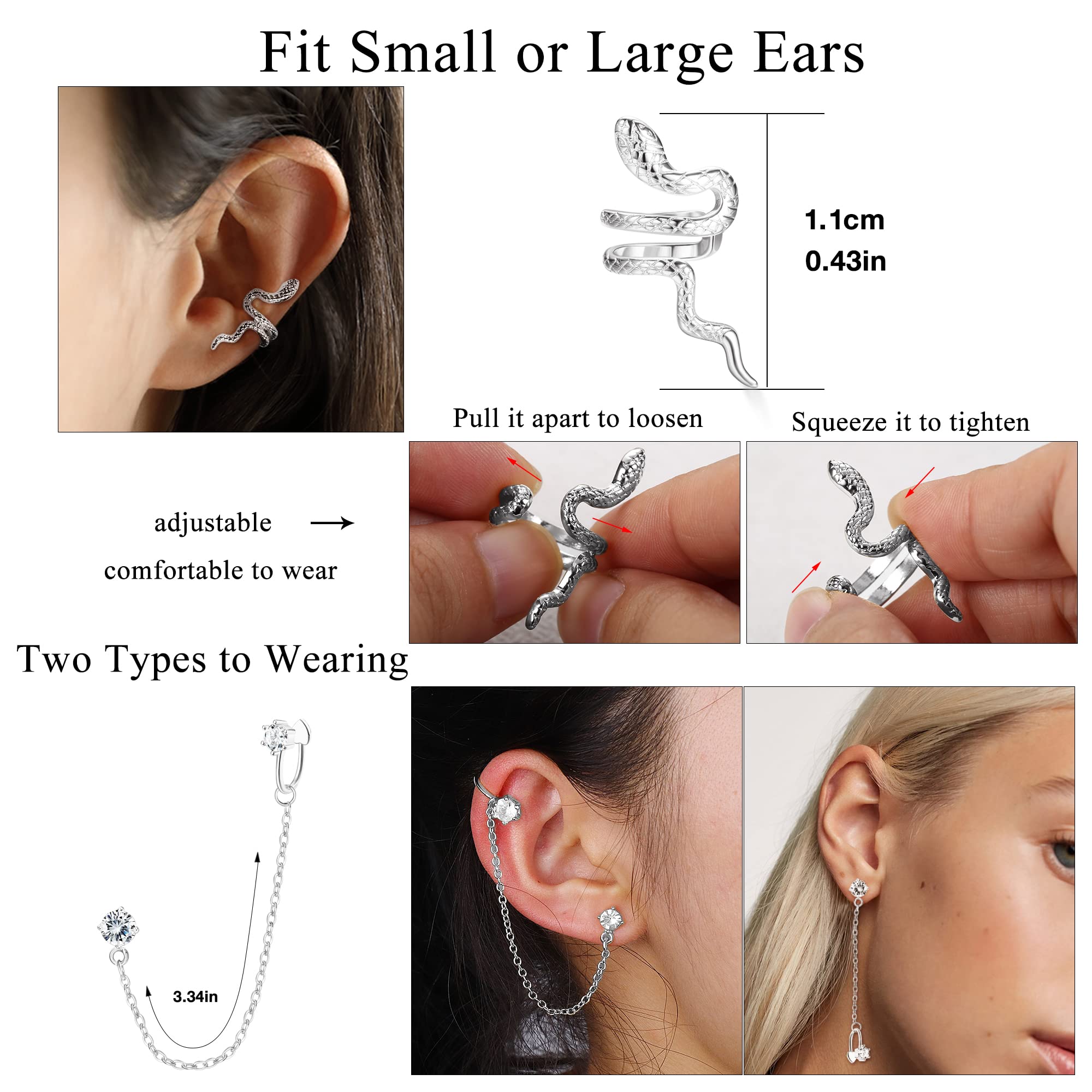 Jstyle 16 Pcs Ear Cuff Earrings for Women Cuff Chain Earrings Helix Cartilage Non Piercing Earring Silver Tone