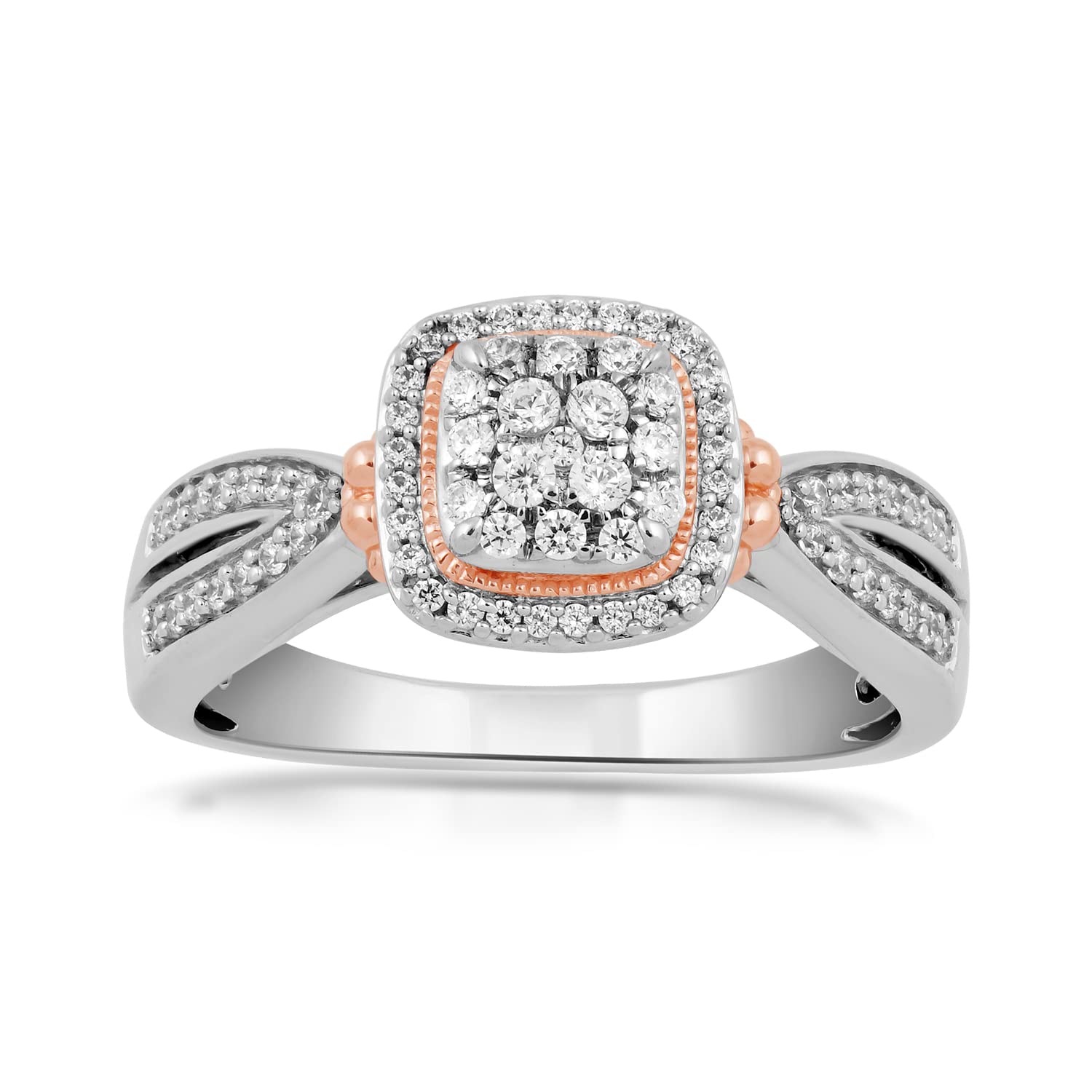 Jewelili Rose Gold Over Sterling Silver 1/3 Cttw Natural White Round Cut Diamond Engagement Ring, Size 7