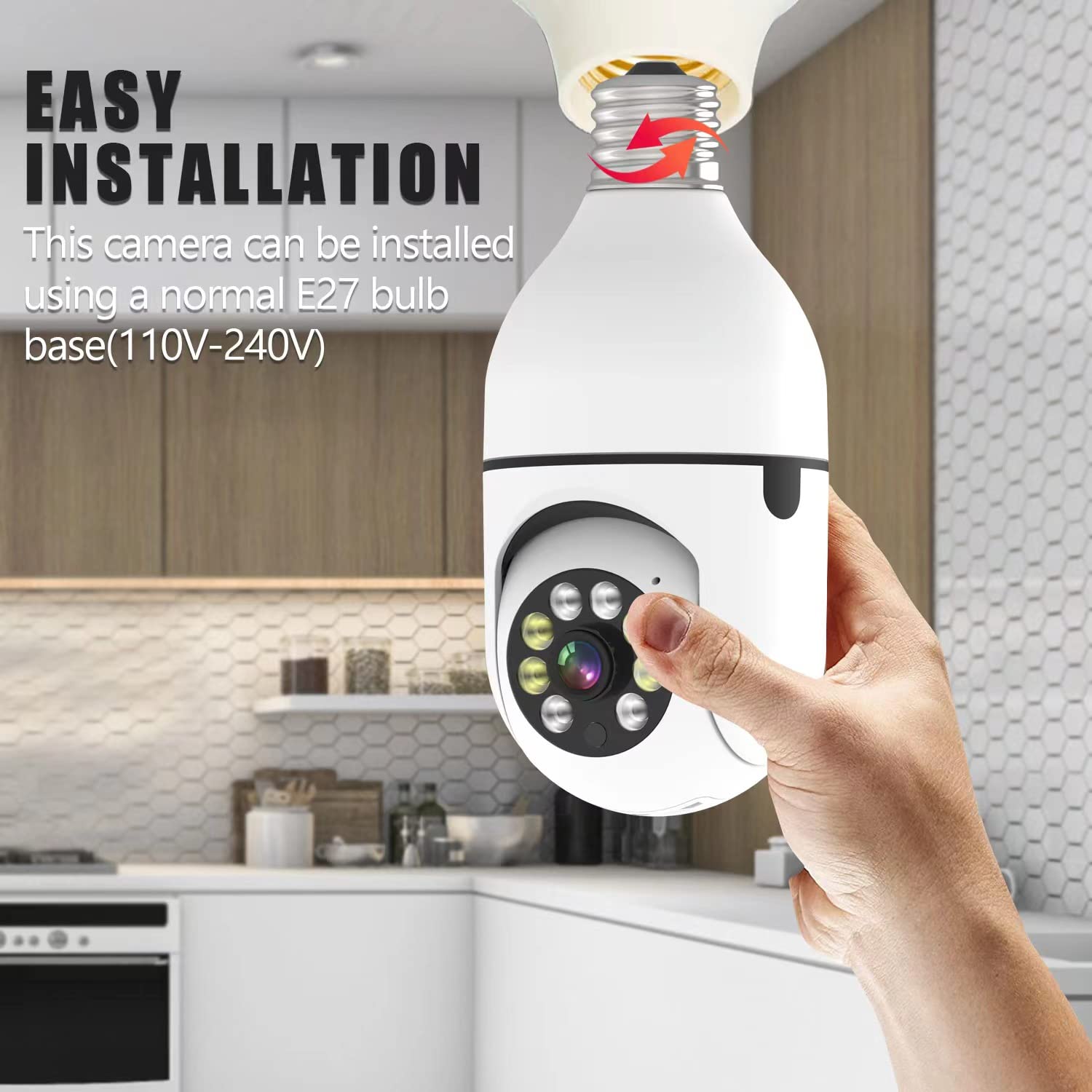GULZIIYA Wireless WiFi Light Bulb Camera 1080P Outdoor, 2023 New Upgrade 360° Indoor Socket Security Cameras for Home Security with 2-Way Audio, Real-time Motion Detection, Color Night Vision