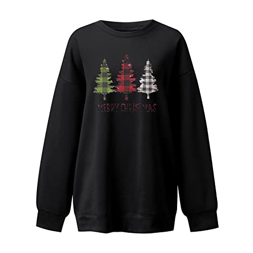 Lmzaren Women's Loose Comfortable Tops Fashion Fall/Winter O Neck Pullover Christmas Print Padded Sweatwear Sweatshirt