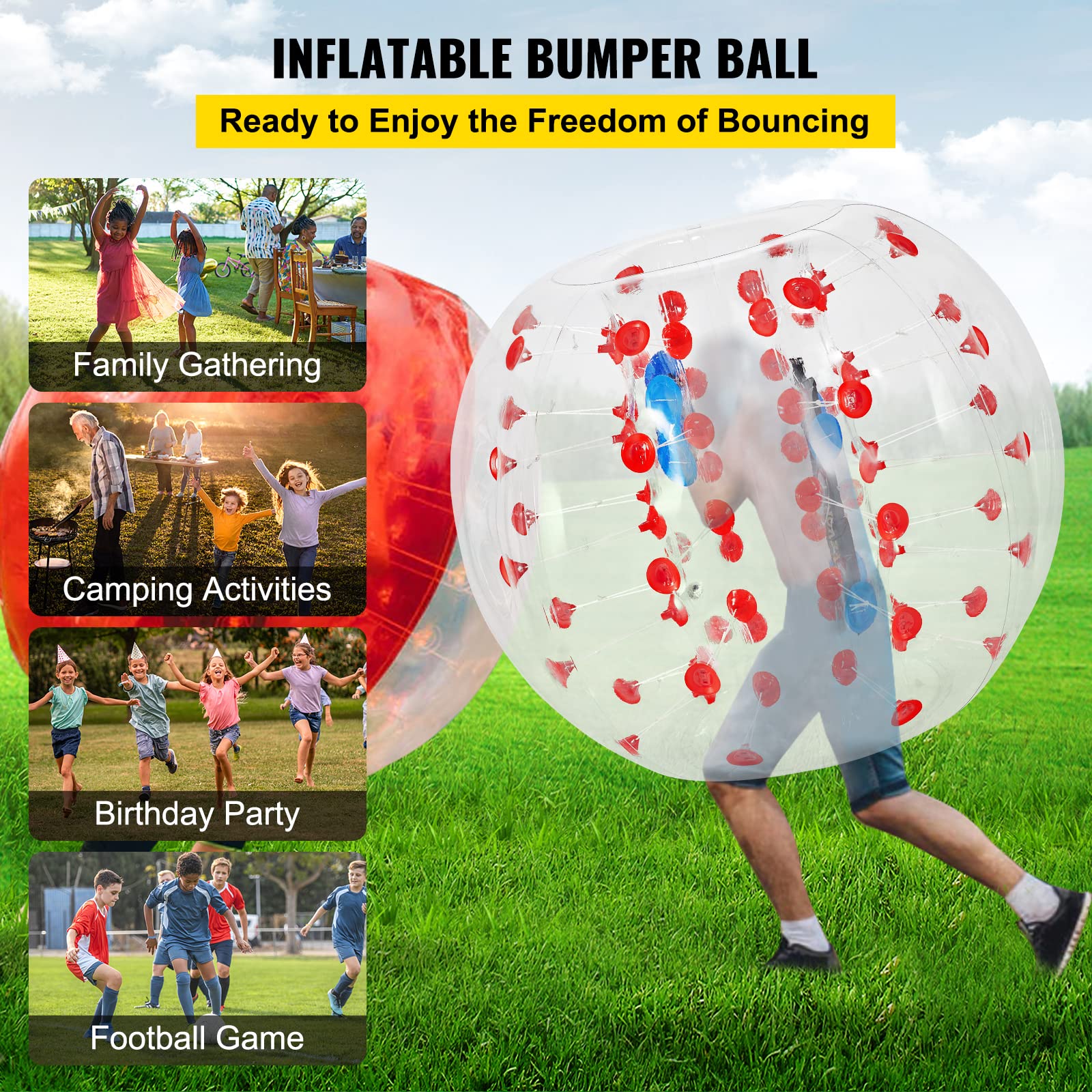 Happybuy Inflatable Bumper Ball 4 FT / 1.2M Diameter, Bubble Soccer, Blow It Up in 5 Min, Inflatable Zorb Ball for Adults or Children