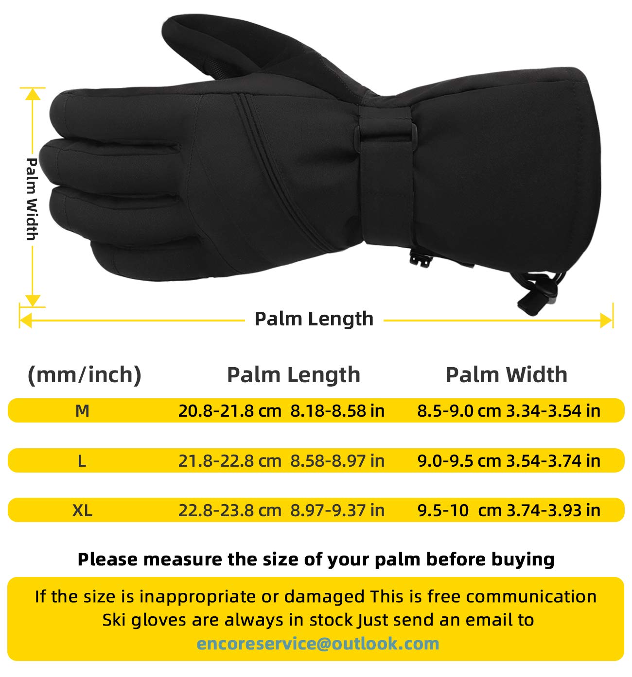 HiCool Ski Gloves, Snow Gloves Waterproof Thermal Touchscreen Gloves for Women Men Cold Weather Snowboard Gloves, Black, Medium