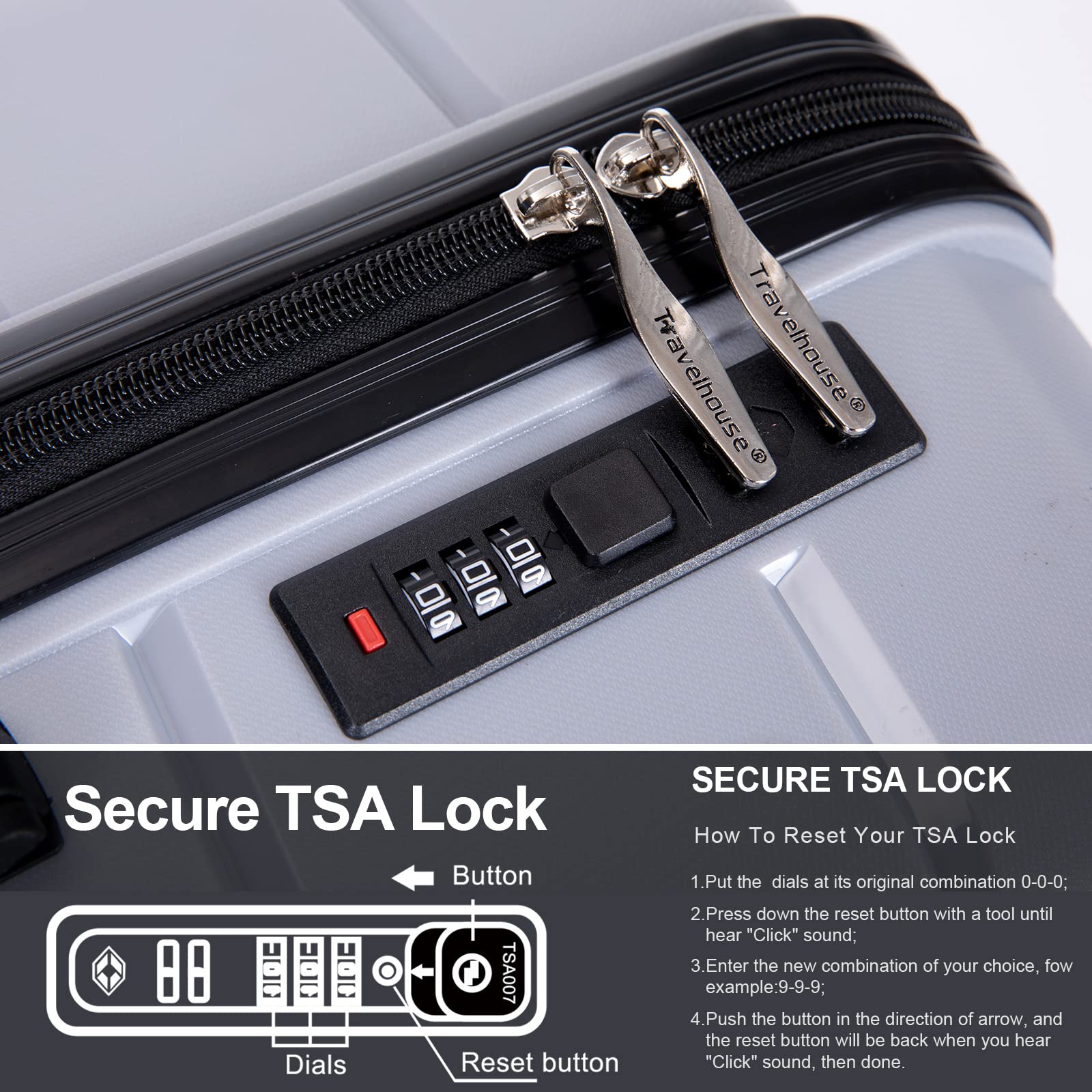 Tripcomp Luggage Sets Hardshell Travel Durable Suitcase Sets with Spinner Wheels TSA Lock, Carry-on,Luggage 3piece Set (20inch/24inch/28inch) (Silver)