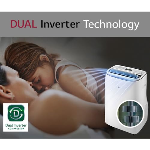 LG Dual Inverter Portable Air Conditioner Unit for Medium Rooms, Bedroom, Office, Kitchen, Dining Room, 115V, Cools up to 500 Sq. Ft., 3 Speeds, 24-hour Timer, with Wi-Fi Control and Remote, White