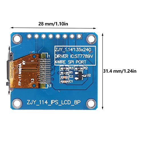 KUIDAMOS TFT Display Screen Module, 8P 4-Wire SPI Interface 135x240 28 x 31.4mm Screen Module 1.14 Inches 1.1 X 1.2in DIY Circuit