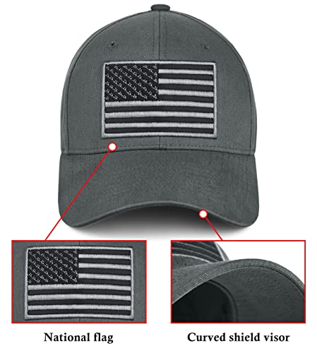 KIRAAT 3 Pack American Flag Baseball Cap Unisex,Low Profile USA Plain Dad Hat for Men&Women (Black&Grey&Green)
