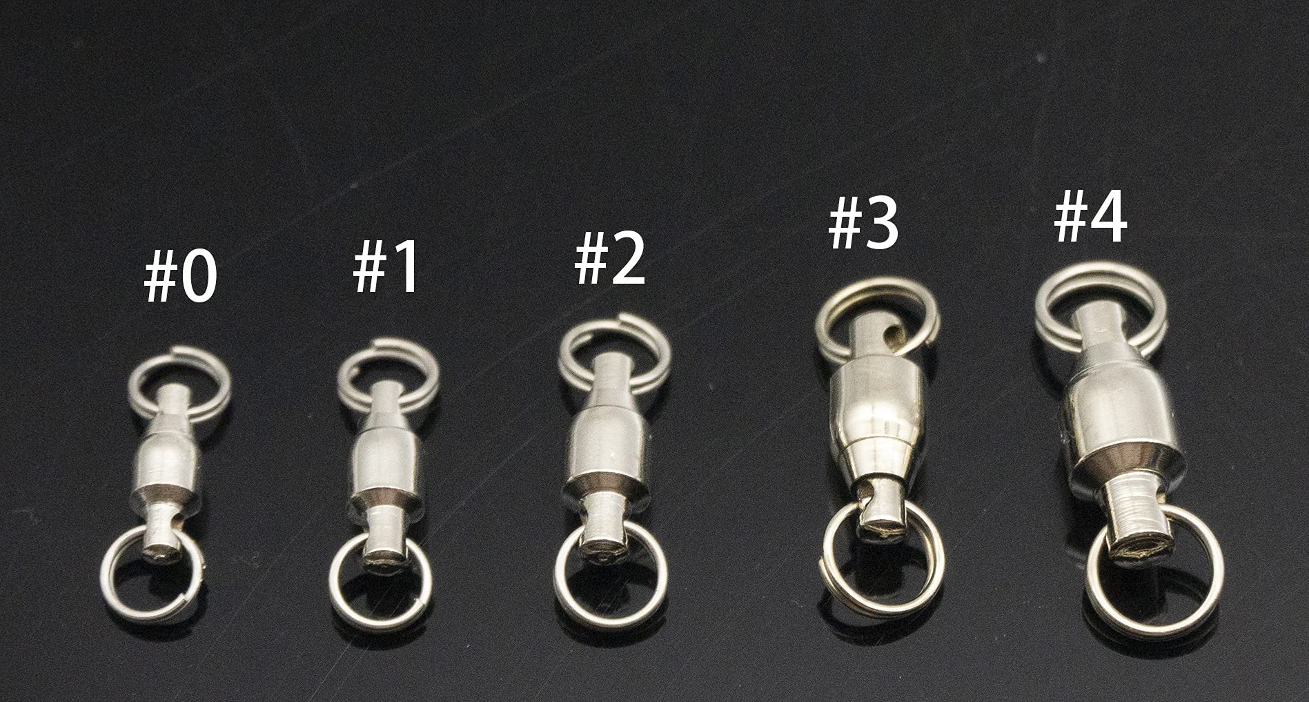 HTHYLURE 100 Pcs Ball Bearing Swivel with 2 Split Rings Fishing Snap Swivels Heavy Duty Connector High Strength Copper Stainless Steel Durability Solid Welded Rings Barrel Size 0#-4#