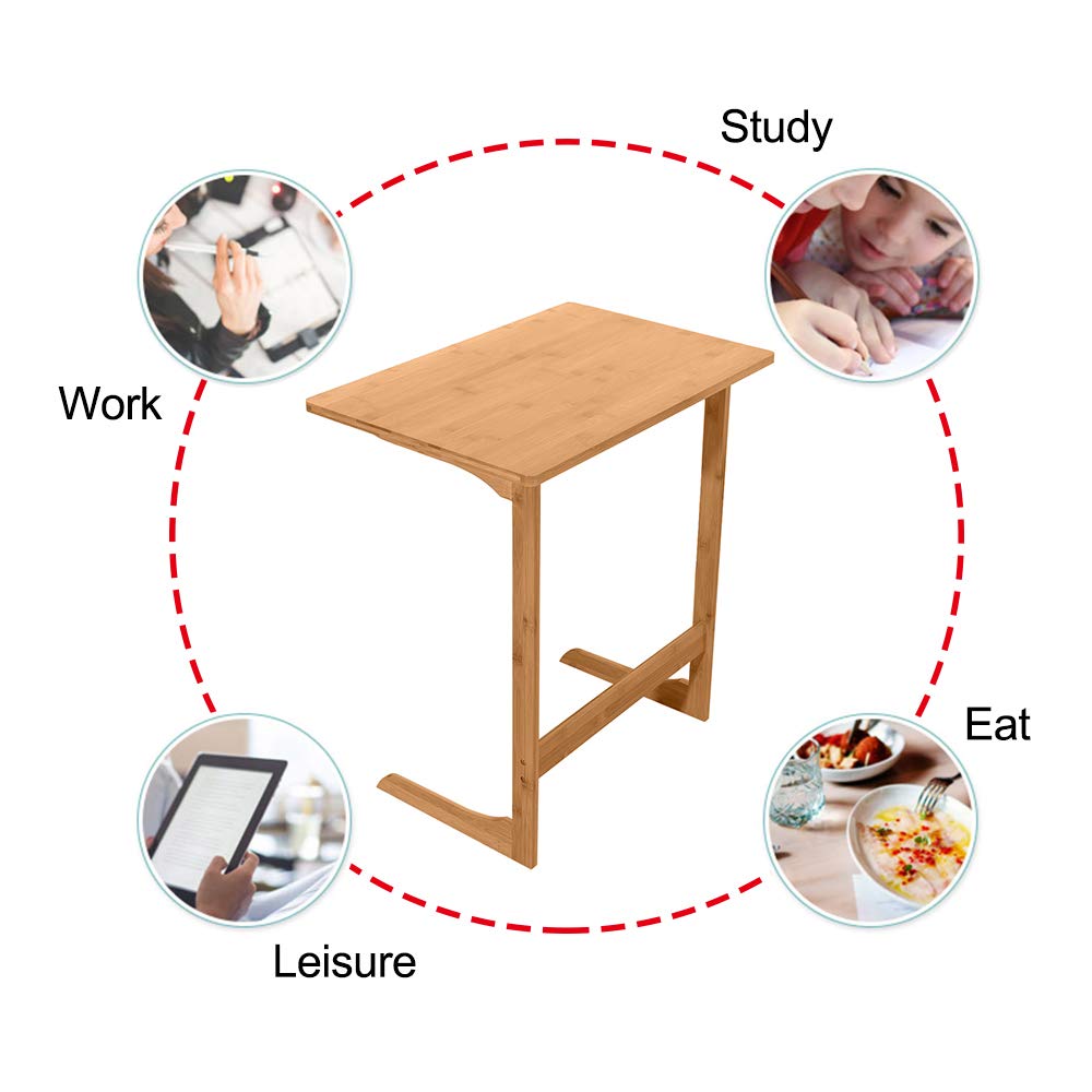 Goujxcy Bamboo Snack Table,Sofa Couch Coffee End Table Bed Side Table Laptop Desk Modern Furniture for Home Office,Natural Wood