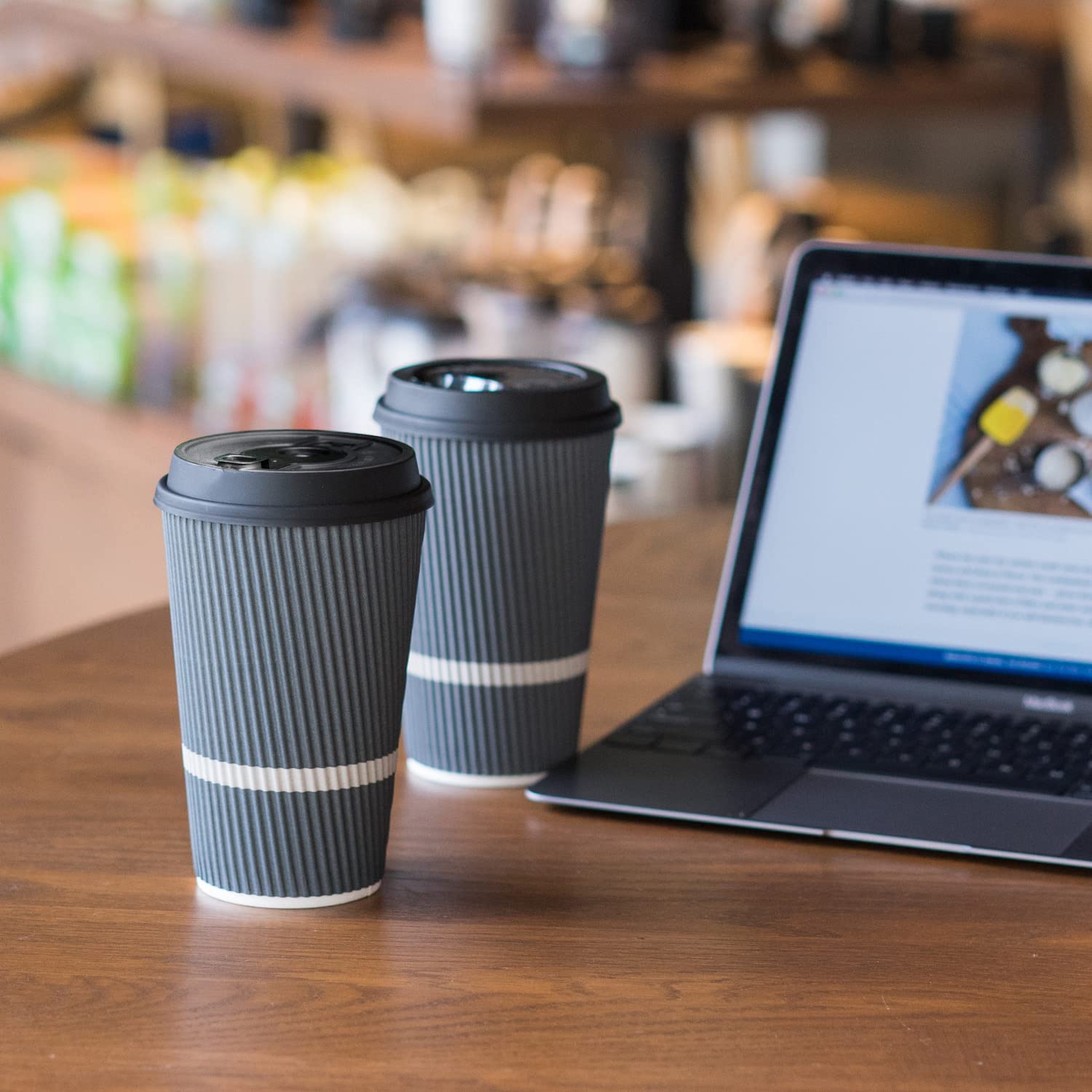 Glowcoast Disposable Coffee Cups With Lids - 16 oz To Go Coffee Cup (70 Pack). Large Travel Cups Hold Shape With Hot and Cold Drinks, No Leaks! Insulated Ripple Cups Protect Hands, No Sleeves needed!
