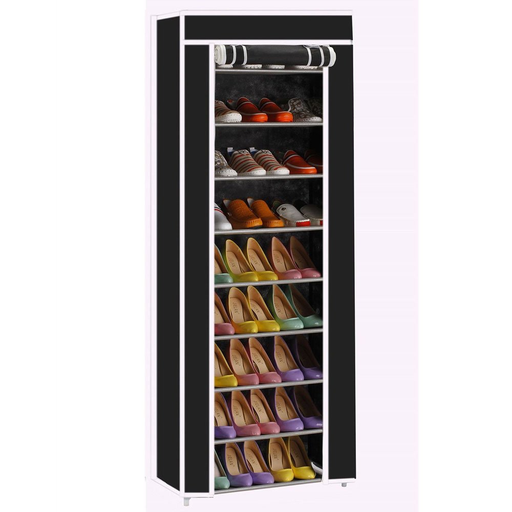 Hommoo Clothes Closet Portable Wardrobe Durable Clothes Storage Organizer Non-Woven Fabric Cloth Storage Shelf (Black)