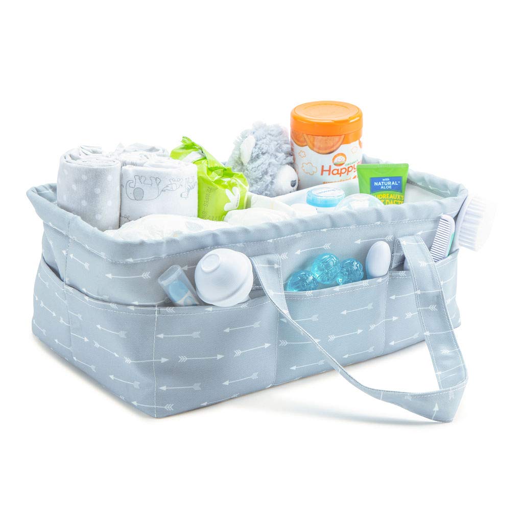 Gray Baby Diaper Caddy Organizer - | Large Gray Nursery Storage Bin for Changing Table | Shower Gift Basket | Car Travel Tote Bag | Newborn Registry Must Have