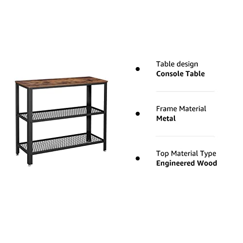 VASAGLE 40" Industrial Console Table, 3 Tier Entryway Table with Storage Shelf, Narrow Sofa Table for Living Room, Hallway, Entrance Hall, Corridor, Bedroom, Rustic Brown and Black ULNT81BX