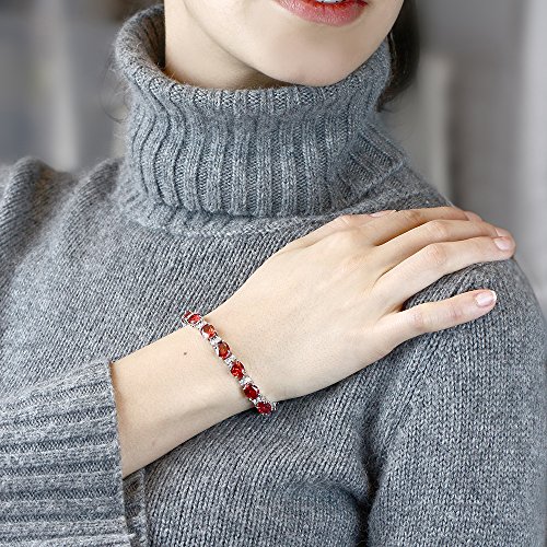 Gem Stone King 40.00 Cttw Red Color Cubic Zirconias CZ Tennis Bracelet for Women | 7 Inch