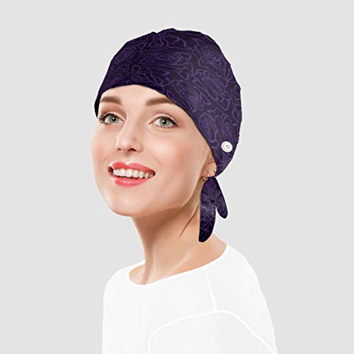 Gourd-Shaped Working Caps with Upgrade Sweatband Adjustable Hats Working Cap with Button Purple Vintage Rose Unisex Head Cover