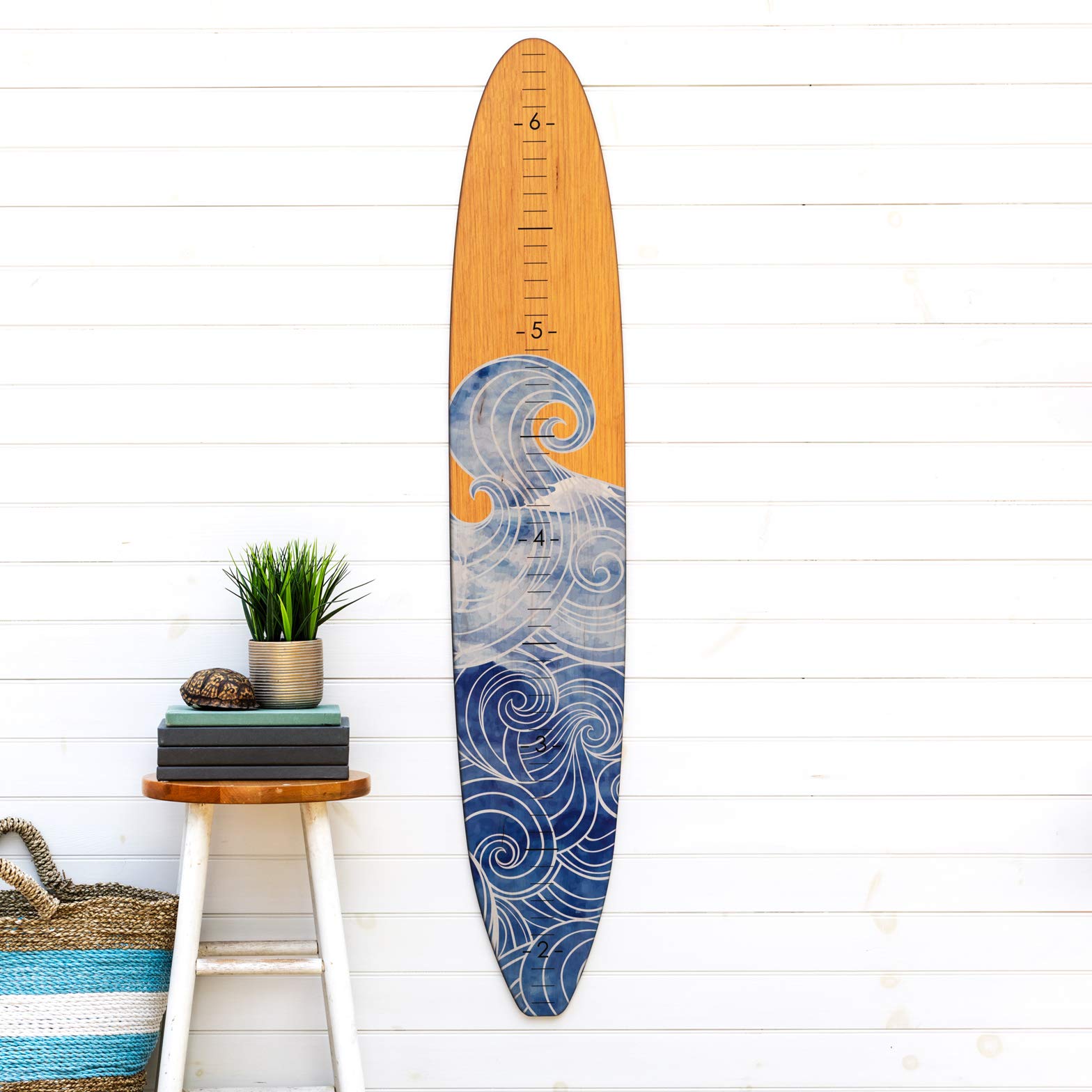 Headwaters Studio Surf Board Growth Chart - Wooden Surfboard Decor, Small Surfboard, Baby Growth Chart for Wall, Grow Chart, Baby Wall Growth Chart, Baby Measuring Board - Wave - 57"x10"x1/4"