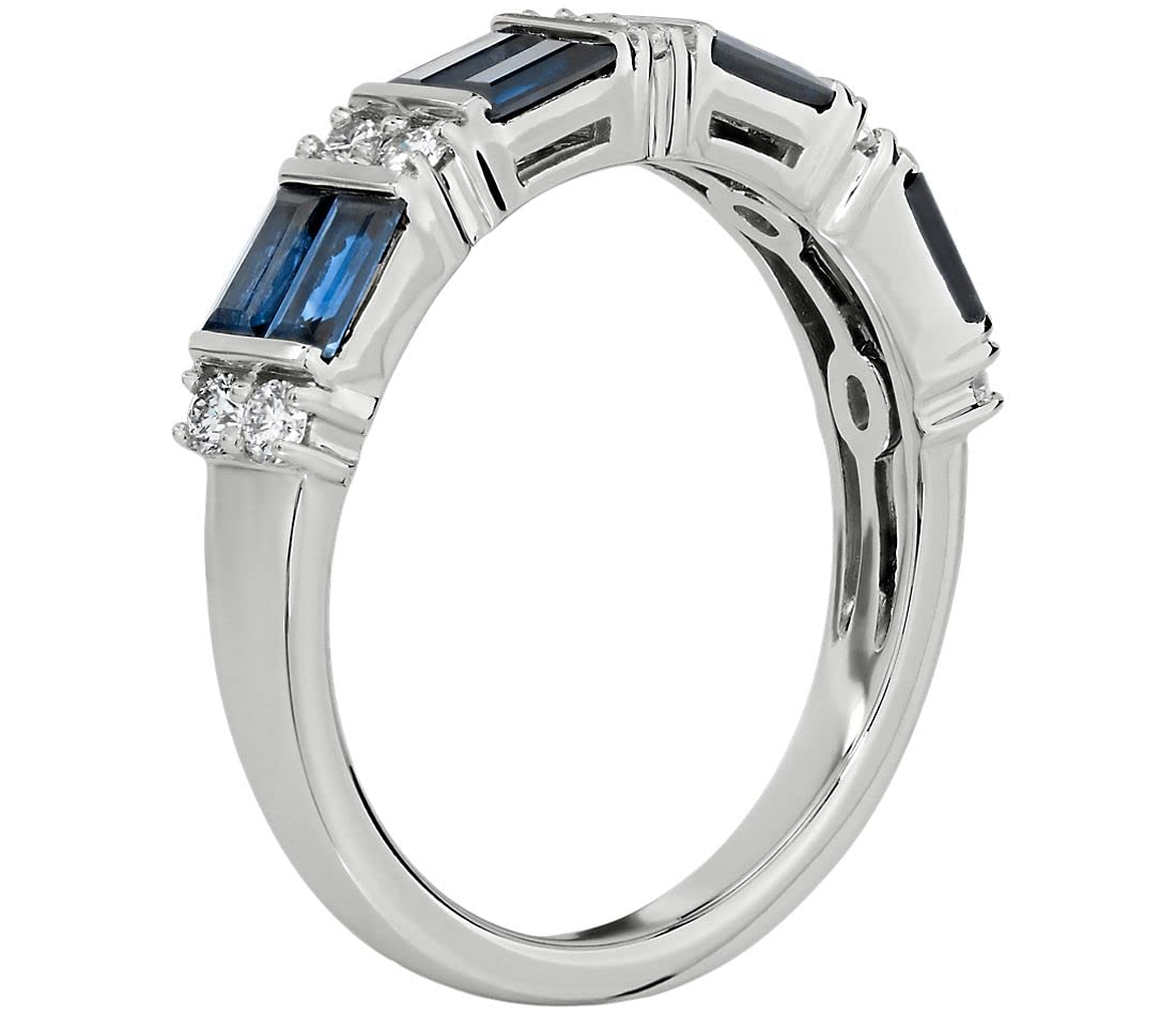 Jewelrygift 925 Sterling-Silver Half Eternity Ring Created-Blue Sapphire Gtone Mossanite Design Jewelry Gift for Women Ring US Ring Size : 9.5