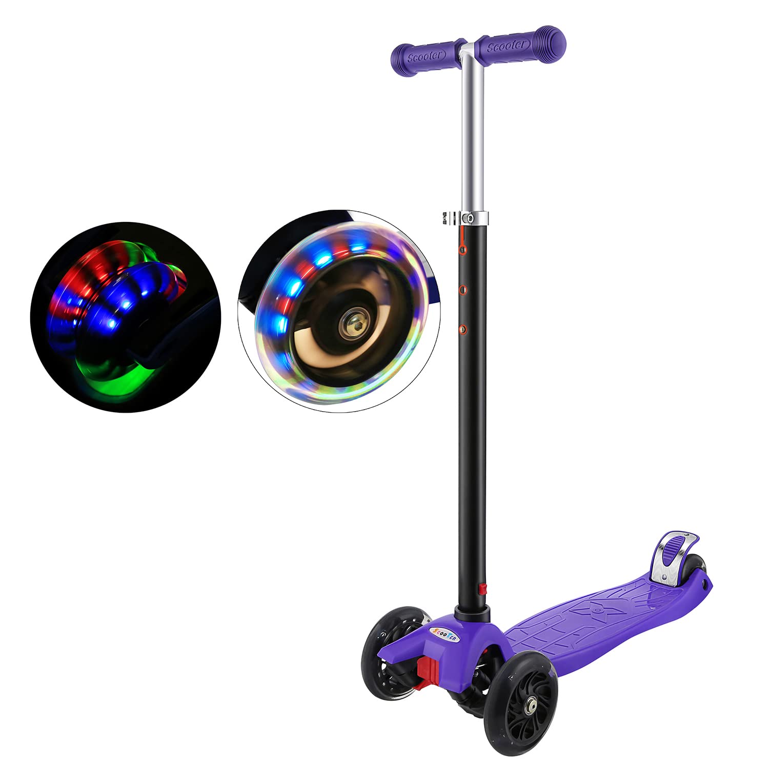 Hikole Scooter for Kids with 4 LED Wheels β Adjustable Height, Lean to Steer Design, 4 Wheels Kick Scooter for Girls & Boys 3-12 Years Old