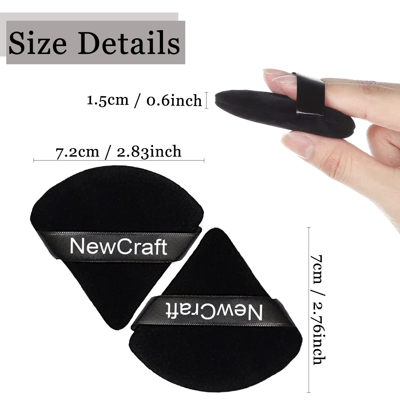 NewCraft 10 Pieces Powder Puffs Set for Face Makeup, Triangle Puff Soft Velour Loose Powder Mineral with Delicate Ribbon, Cosmetic Setting Puff Cute Beauty Make Up Tool