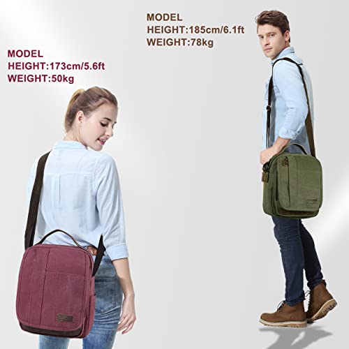 VASCHY Messenger Bag Small, Canvas Water Resistant Crossbody Shoulder Bag Purse for Men and Women Green