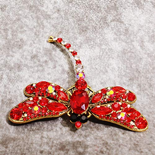 Hsakess Artificial Crystal Rhinestone Dragonfly Brooch Pin Animals Pin Gift for Women Outfits Decoration,Red, 9.1*7.5cm
