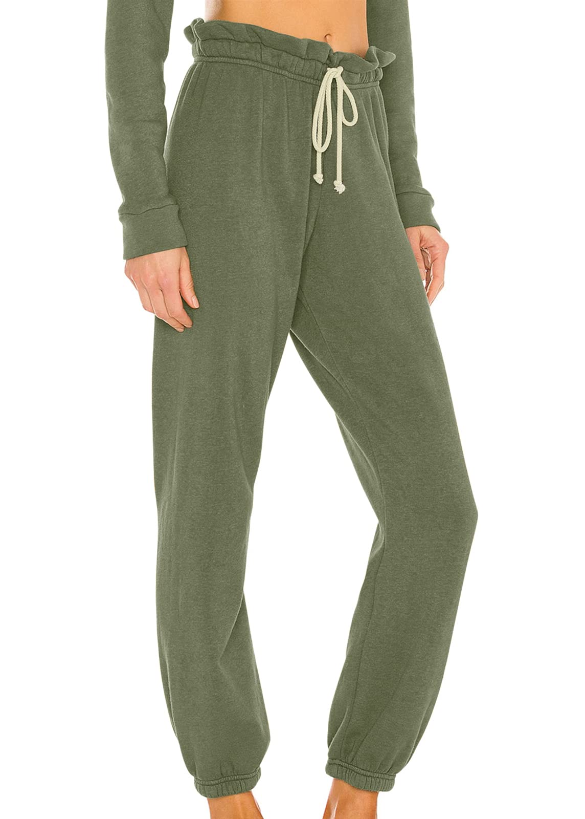 JayGate Sweatpants for Women Yoga Drawstring Joggers Elastic High Waist Casual Comfy Lounge Pants Green