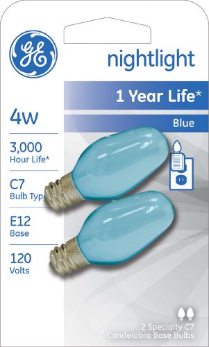 GE Lighting 26223 4-Watt Specialty C7 Incandescent Light Bulb, Blue, 2-Pack