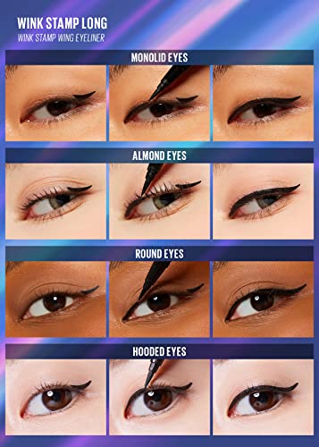 Kaja Wink Stamp Wing Eyeliner Pen & Stamp Long | with Avocado Extract, Double-ended, Black Liquid Liner, Smudge-Proof, Waterproof, Eye Irritation Tested