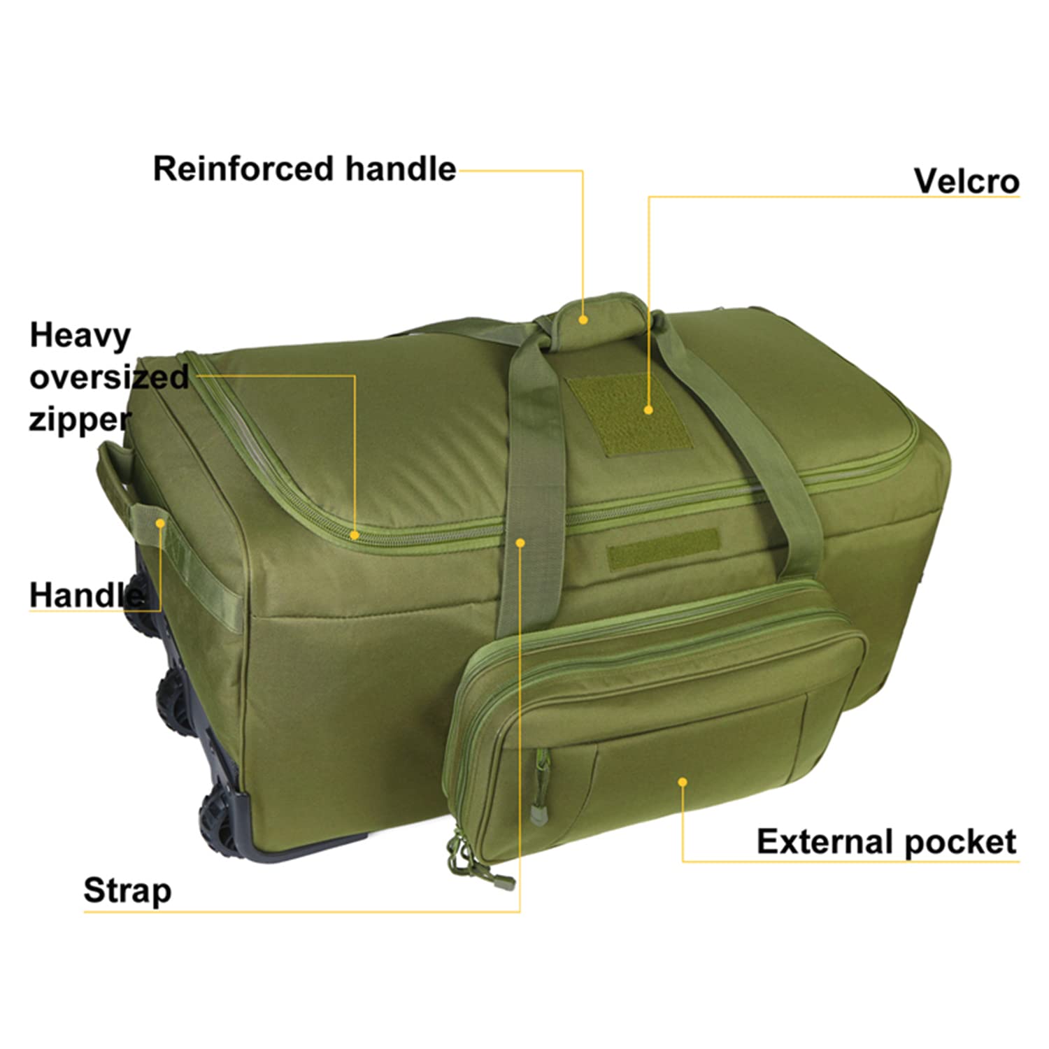 Greencity Duffel Bag Wheels Rolling Deployment Wheeled Military Suitcase Heavy-Duty Extra large deployment bag Capacity 32 Inch,Green