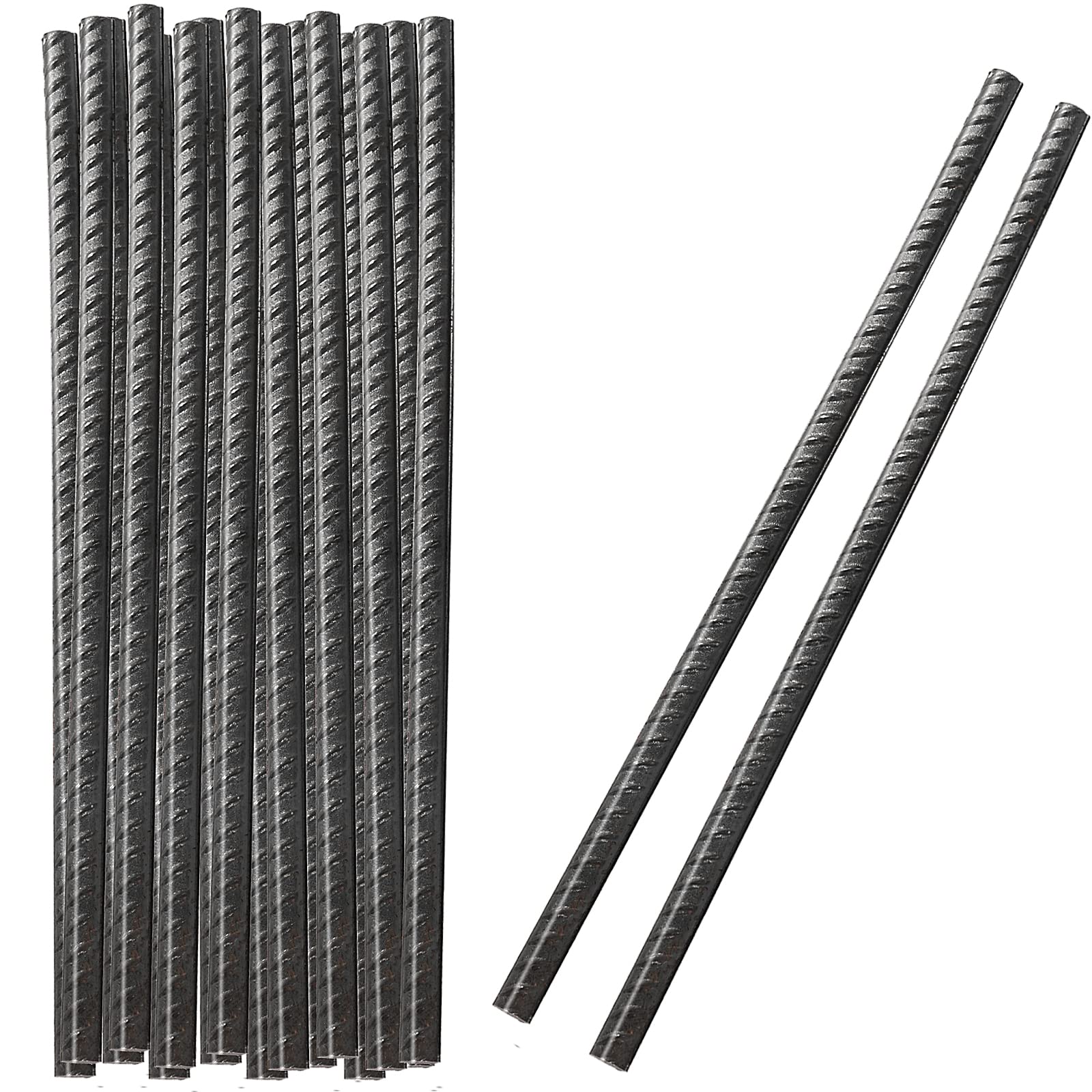 KOHAND 16 PCS 15 Inch Black Ground Rebar Stakes, Heavy Duty Hook Ground Anchors Stakes, Straight Metal Stakes for Concrete Forming, Camping Tent, Plant Stakes, 3/8β Thick