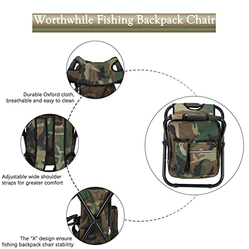 IVONNEY Backpack Stool Cooler Chair, Folding Stool Backpack Insulated Cooler Bag, Camping Chair Stool Backpack, Cooler Chair Backpack Combo for Outdoor Hunting Hiking - Fishing Backpack with Seat