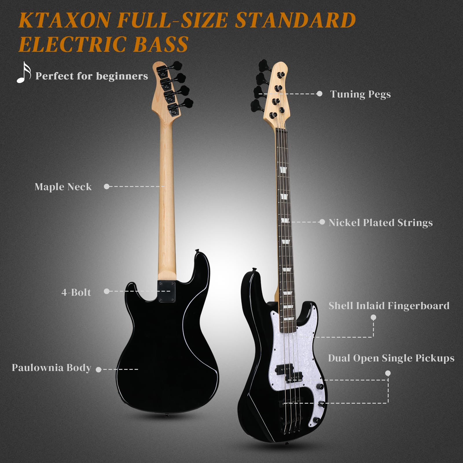 Ktaxon 4 String Electric Bass Guitar, PB-Style Full Size Standard Right Handed Beginner Kit with 20W AMP Gig Bag Strap for Youths & Adults (Blue)