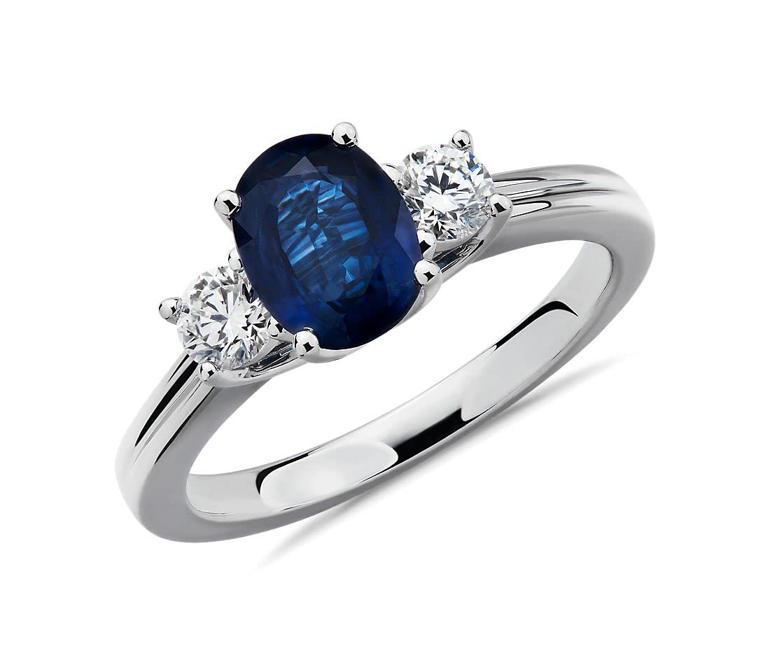 Jewelrygift 925 Sterling-Silver 3 Stone Ring Created Blue Sapphire Faceted Loose Gtone Beautiful Unique Design Jewelry for Women Gifts Ring 7.5