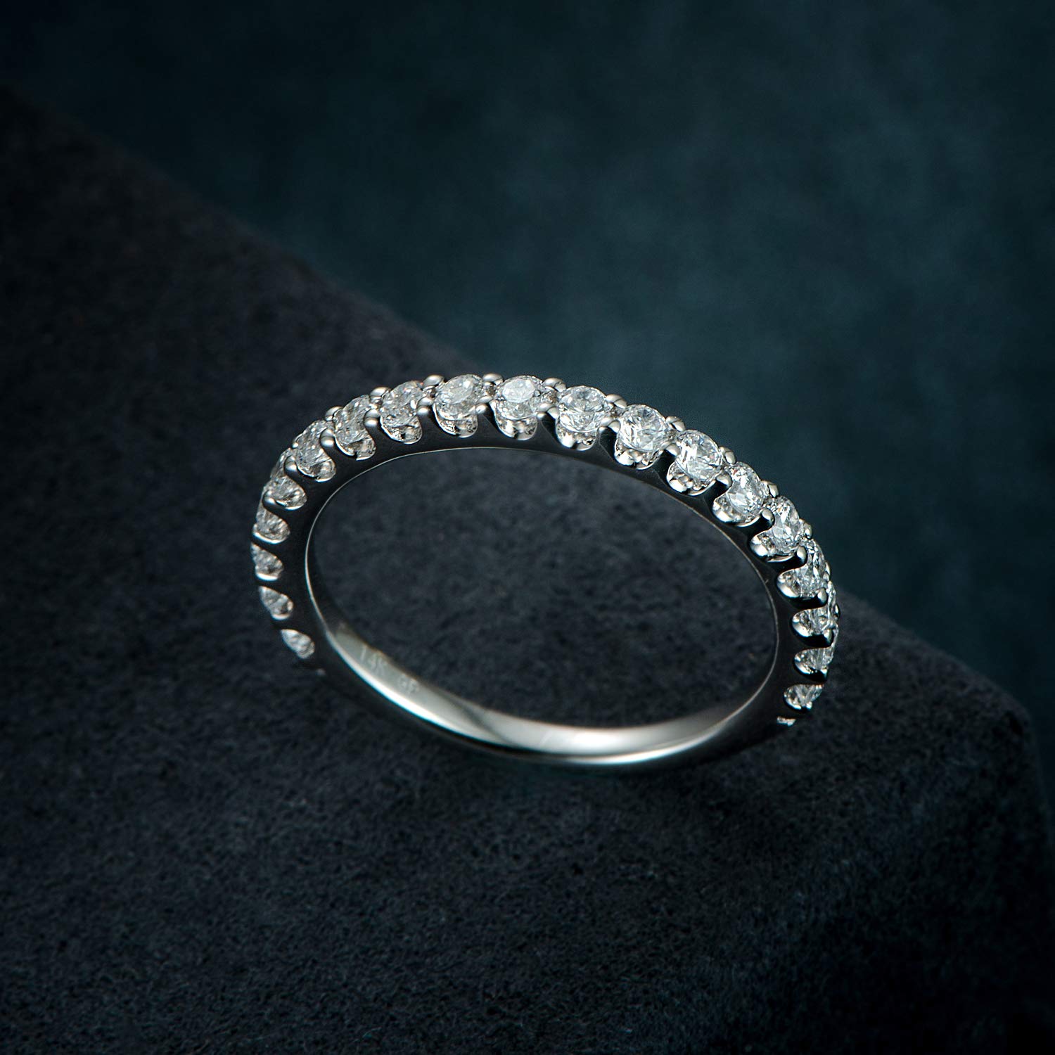HAFEEZ CENTER 2.5mm Rhodium Plated Sterling Silver Half Eternity Moissanite Wedding Band (7.5, moissanite)