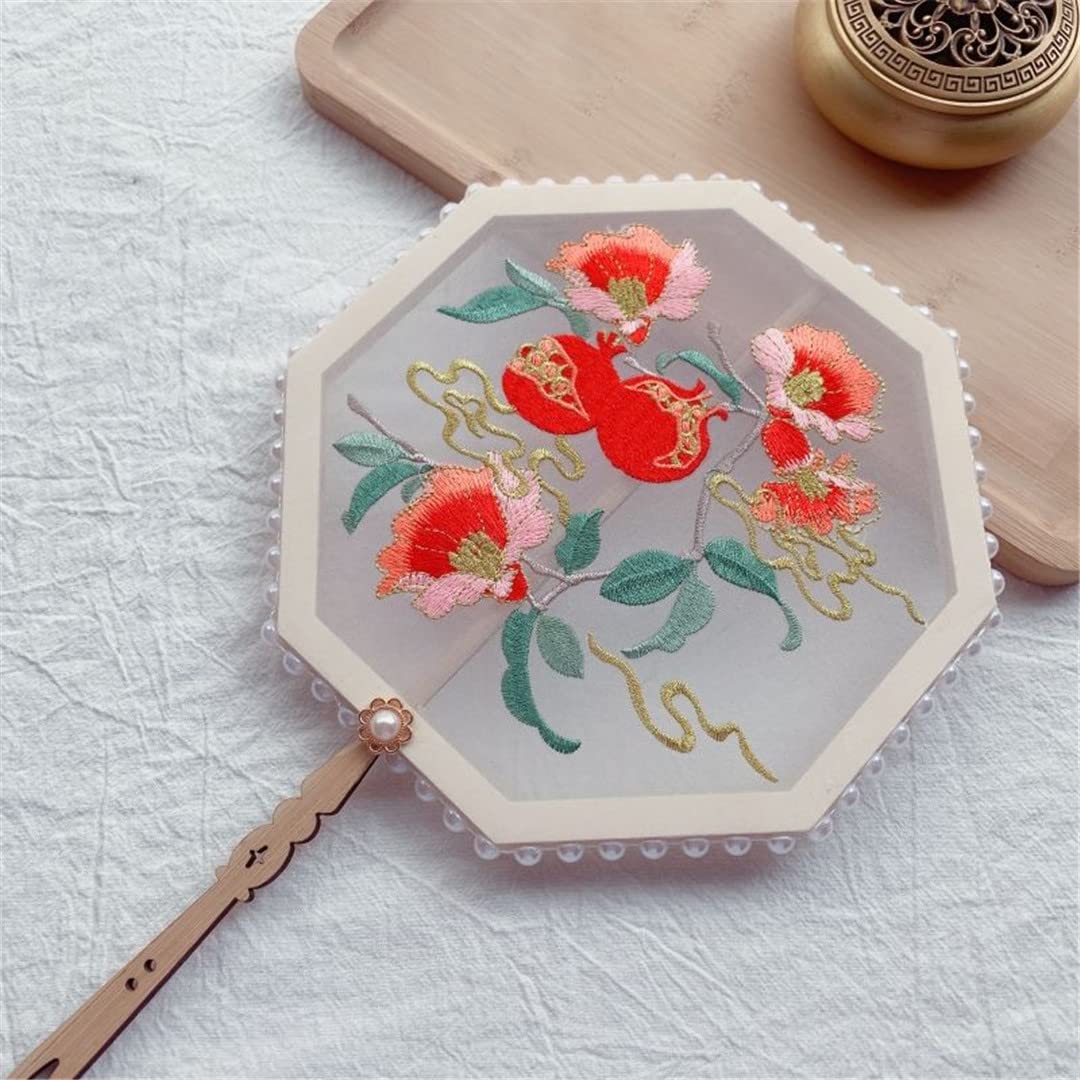 Lmtossey Long Handle Bronzing Fan Transparent Antique Round Chinese Fan Dance Props Classical Hanfu Cheongsam Accessories