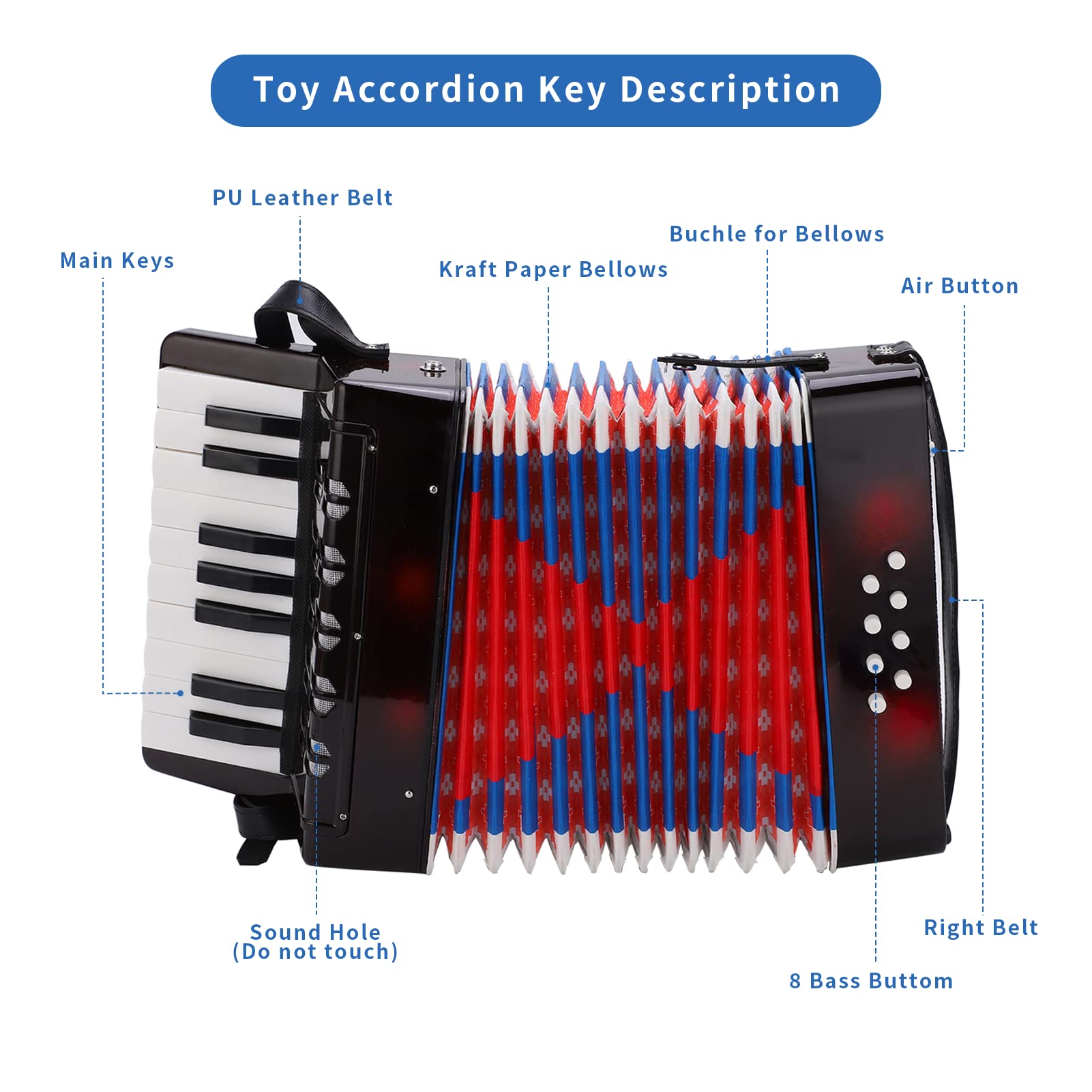 Kids Accordion 17-Key Mini Toy Accordion with Leather Strap for Beginners