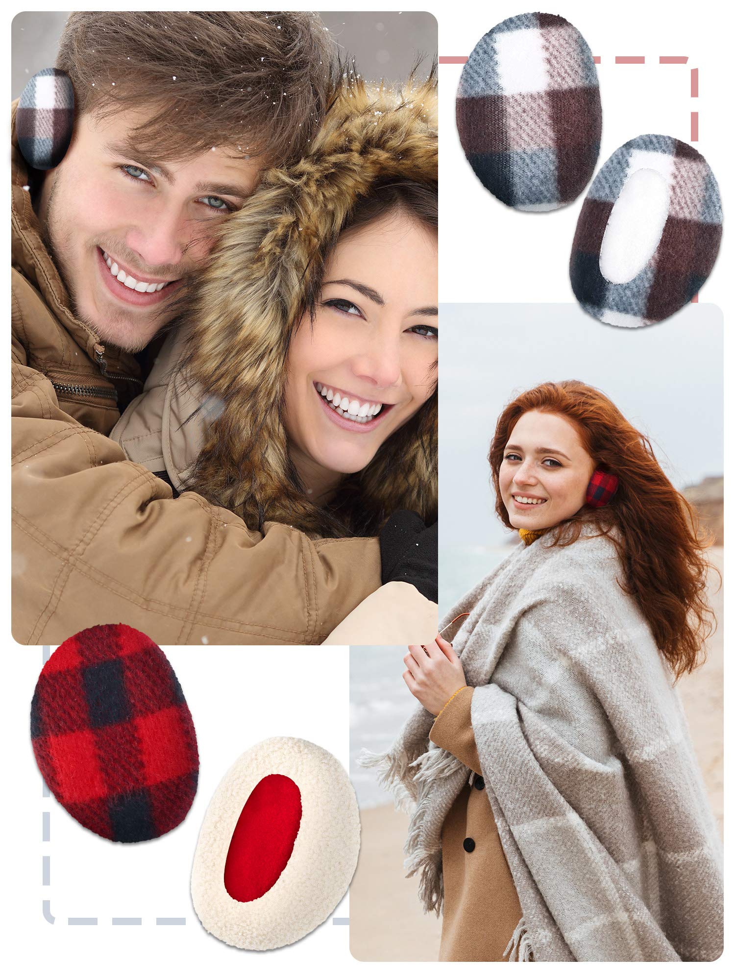 Geyoga 4 Pairs Bandless Ear Muffs Fleece Ear Muffs Thick Winter Ear Covers Cold Weather Ear Warmer for Women