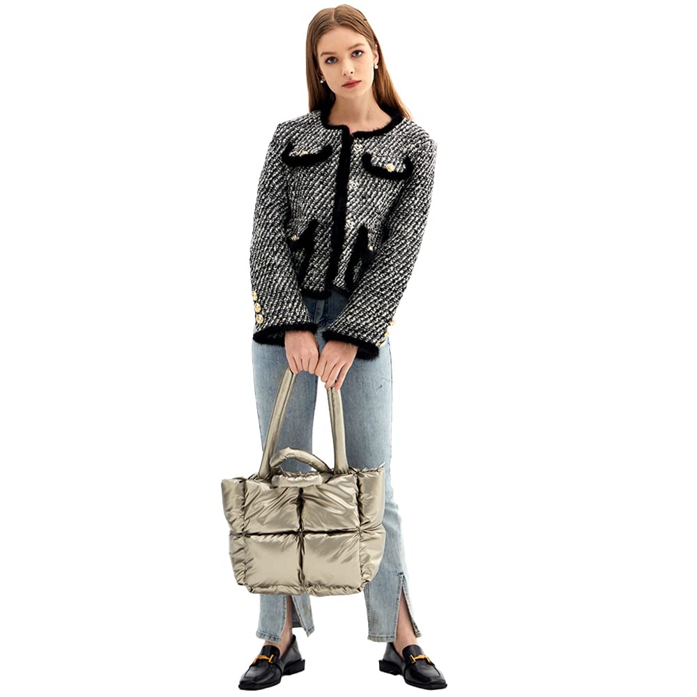 JBB Puffer Bag Women Puffy Tote Cotton Padded Designer Handbag Winter Soft Shoulder Bag Chic Purse Sliver