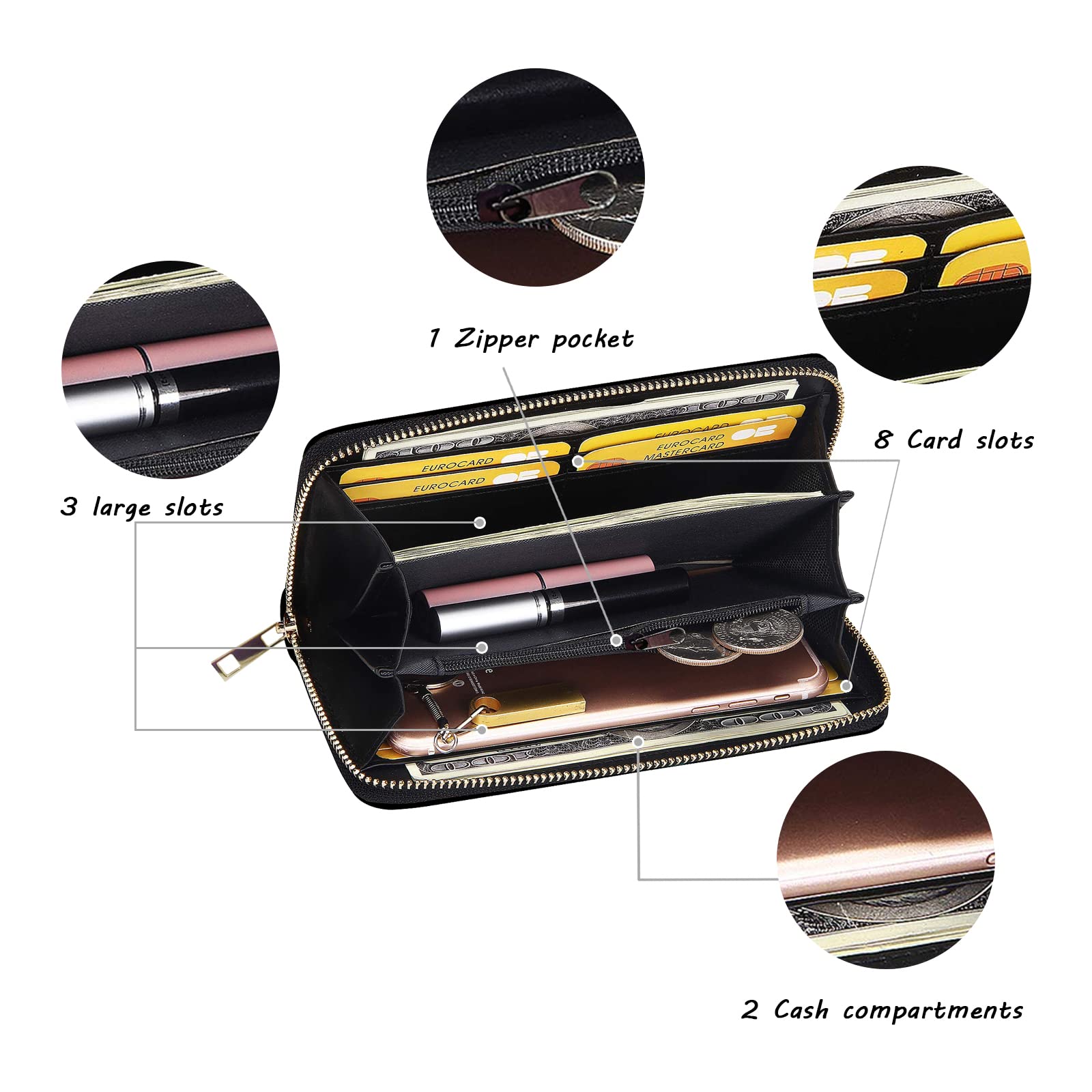 LIMPS Women's Halloween Wallet,Faux Leather Long Wallet,Coin Purse Card Holder with Zip