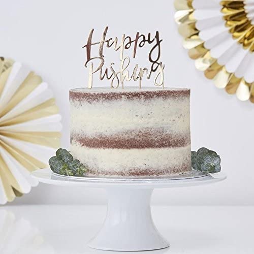 Ginger Ray Gold Foiled Happy Pushing Baby Shower Cake Decoration Party Cupcake Toppers 1 Pack