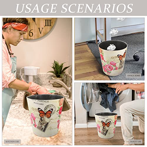 Zerodeko Small Trash Can, 10 L Leather Garbage Can Retro Round Waste Basket Decorative Storage Container Trash Bin Garbage Can Organizer Bucket for Bathroom, Bedroom, Kitchen, Office (2.6 Gallon, 1)
