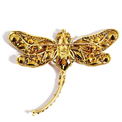 Hsakess Artificial Crystal Rhinestone Dragonfly Brooch Pin Animals Pin Gift for Women Outfits Decoration,Red, 9.1*7.5cm